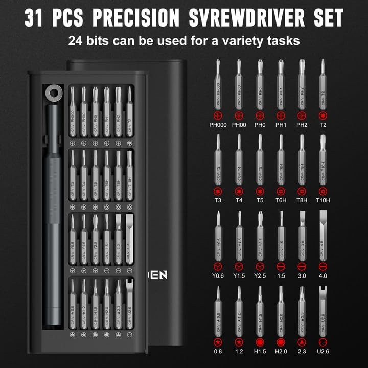 Small Screwdriver Set, 31 in 1 Screw Driver Set Kit with Torx, Phillips ...