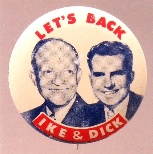 1952 LET'S BACK IKE & DICK Eisenhower president 1 3/8" tin pinback ...