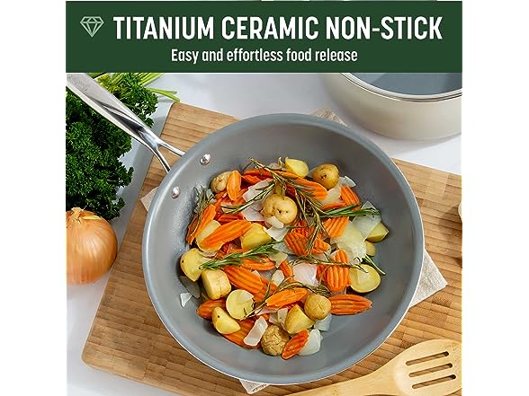 Goodful Ceramic Nonstick Pots & Pans Set Tempered Glass Steam Vented ...