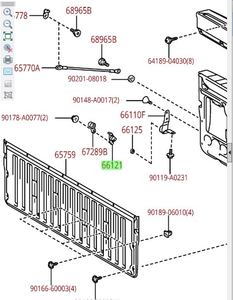 TOYOTA 16-23 TACOMA REAR TAILGATE R/H HINGE DAMPER BRACKET 66101-04021 ...