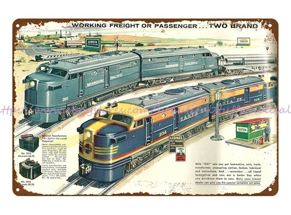 man cave wall plaques railway locomotive 1957 Lional train metal tin ...