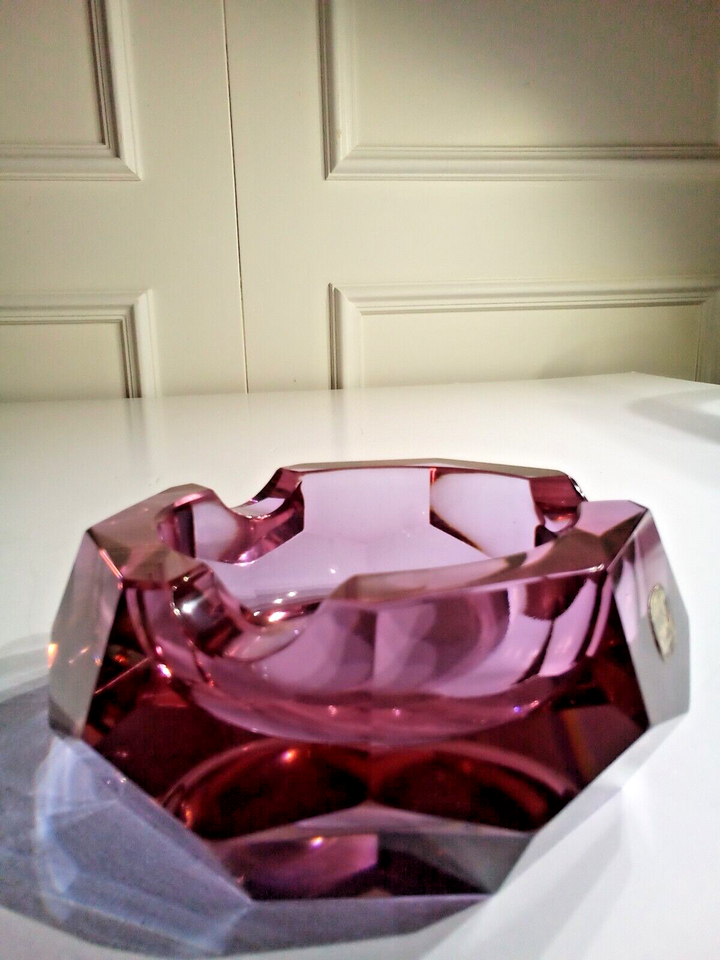 Vintage Moser Alexandrite Glass Ashtray Pink & Purple Diamond Octagon ...