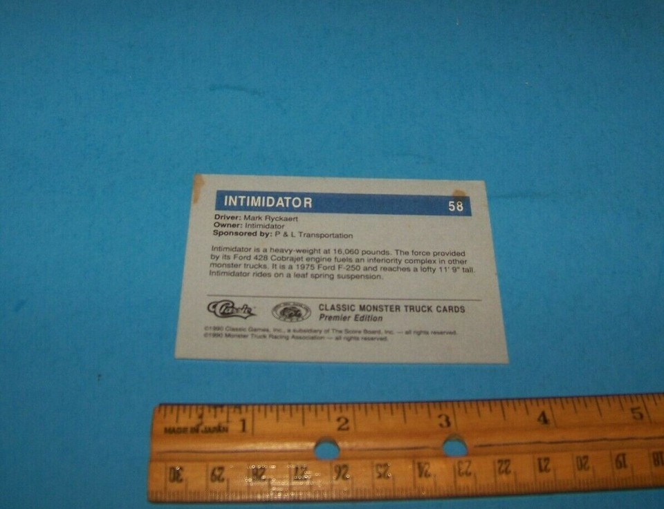 Monster Truck Cards Intimidator 1990 | eBay