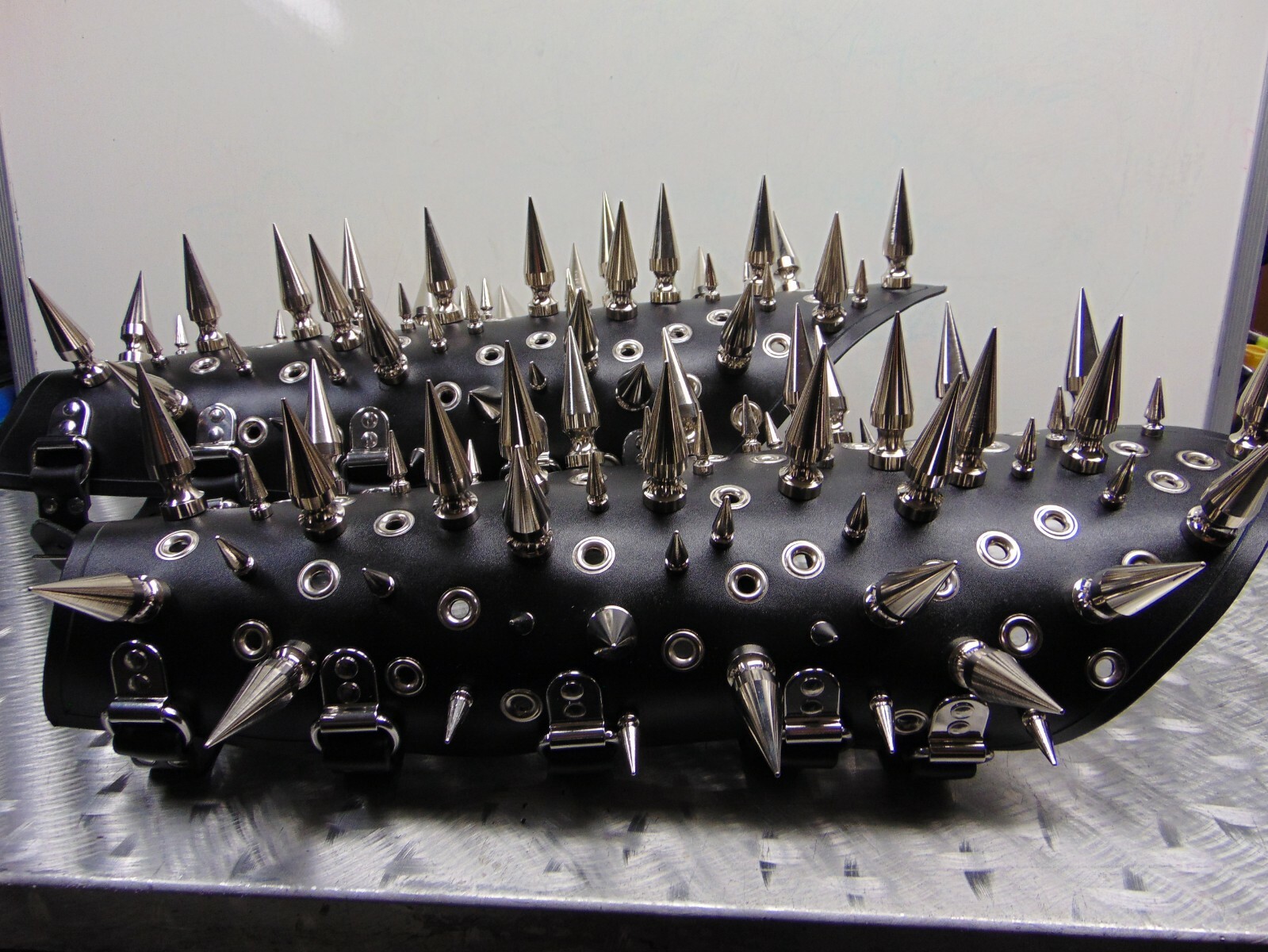LEATHER SPIKED SHIN GUARDS.BLACK METAL...(MDLSG0088)..... GORGOROTH ...