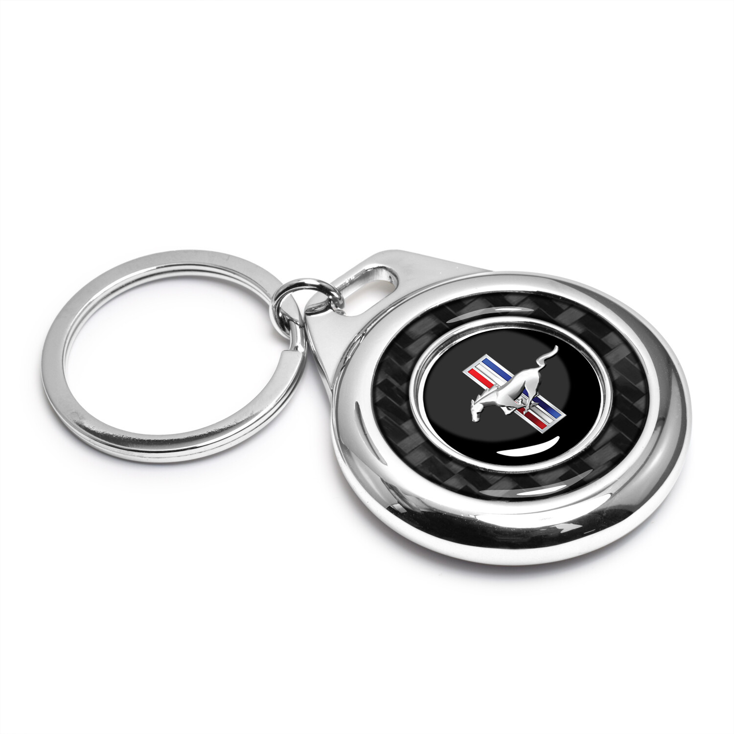 Ford Mustang Tri-Bar Real Carbon Fiber Chrome Roundel Metal Key Chain ...