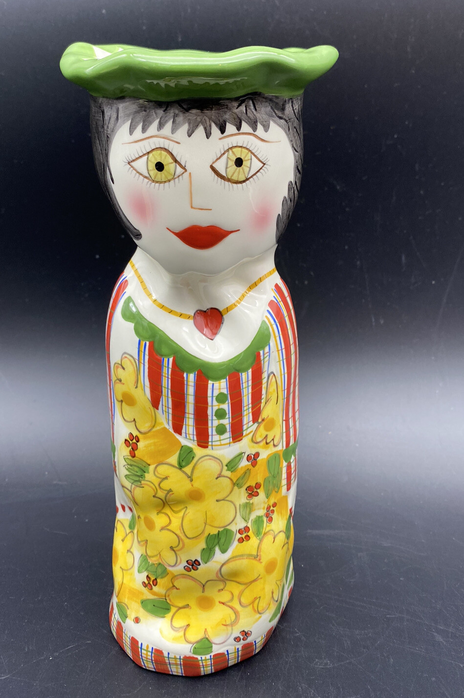 Bella Casa Vase Daisy Susan Paley by Ganz Ceramic 10 3/4" Green Hat ...