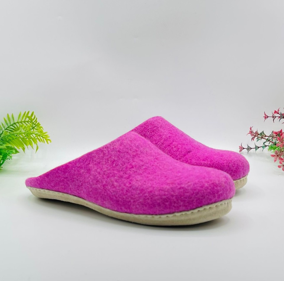 Handmade Wet Felted 100% Wool Slippers with Natural Latex Sole, Pink | eBay