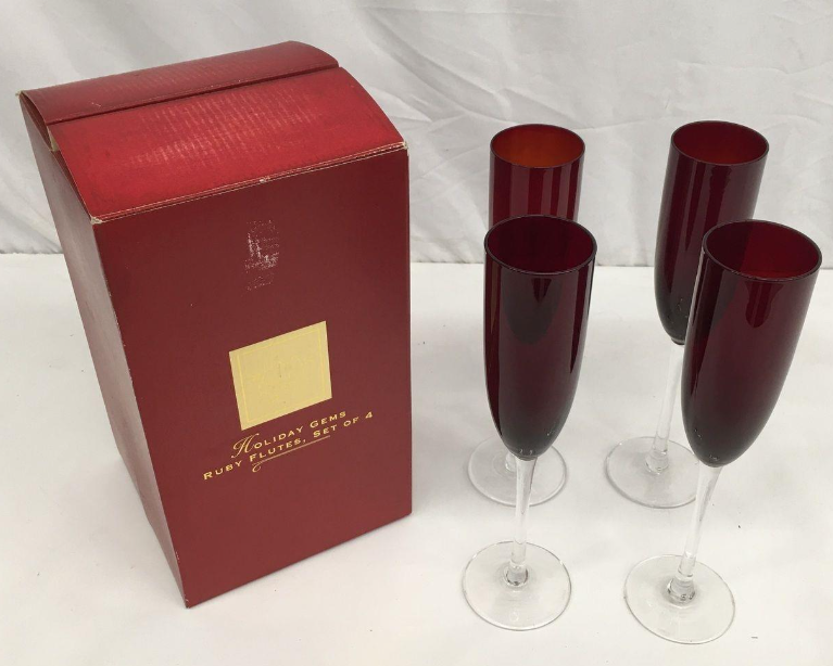 Lenox Holiday Glass Gems Set of 4 Ruby Crystal Flutes IOB | eBay