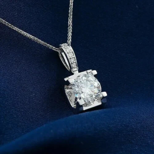 2.20 Ct Round Cut Lab Created Diamond Solitaire Pendant Real 925 ...