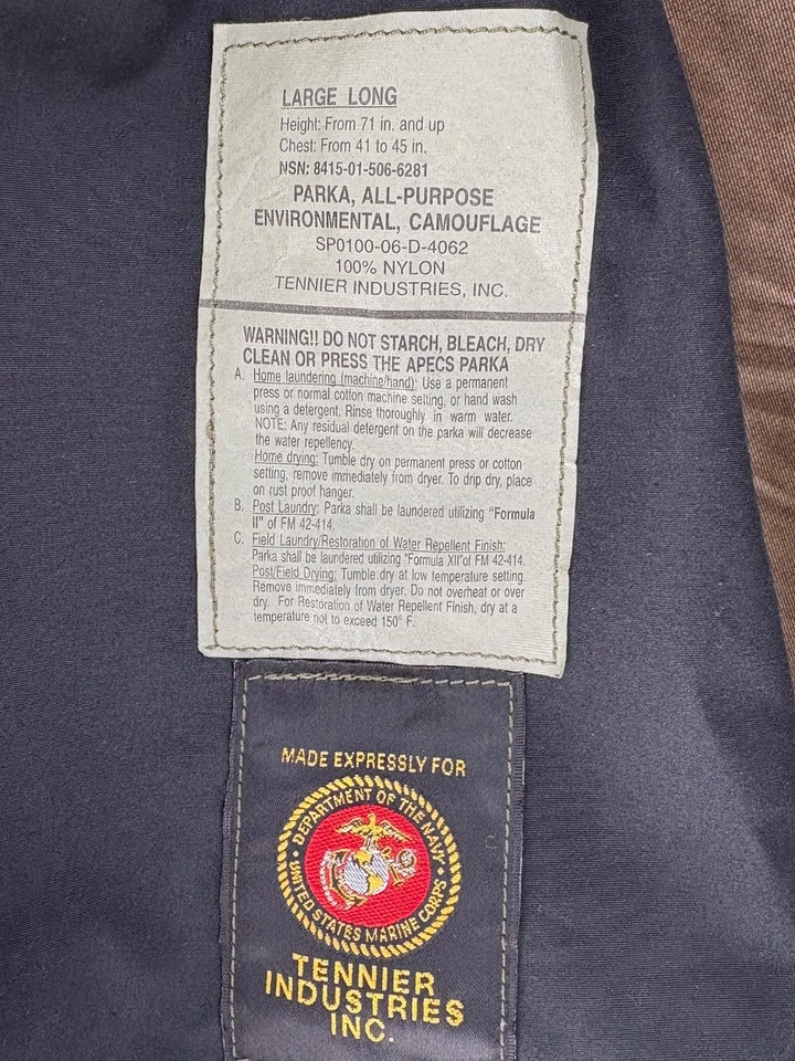 USMC APECS GoreTex Parka Jacket Woodland MARPAT LARGE LONG | eBay
