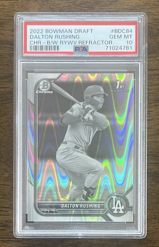 DALTON RUSHING 💎 PSA 10 - 2022 Bowman 1st Chrome BLACK/WHITE RAYWAVE ...