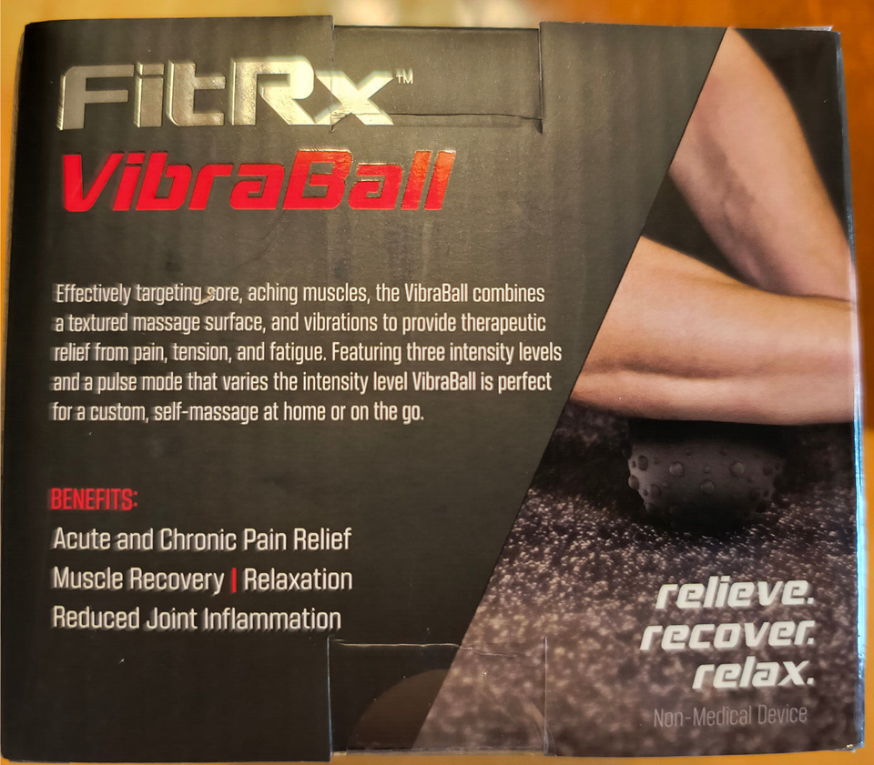 FitRx VibraBall Vibrating Massage Ball, Black Portable, Rolling ...