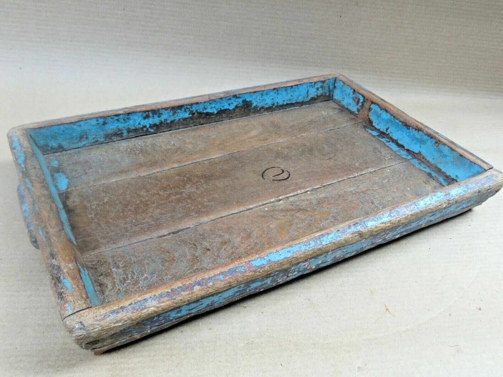 Vintage Wood serving tray Scraped Blue Color Platter Home Yard office ...