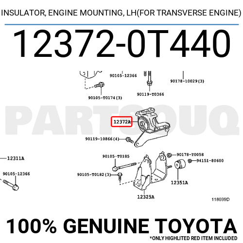 123720T440 Genuine Toyota INSULATOR, ENGINE MOUNTING, LH(FOR TRANSVERSE ...