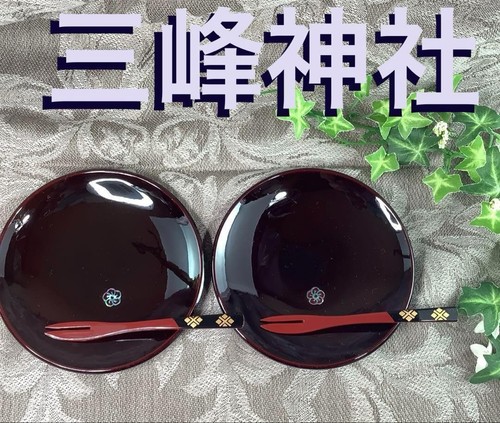 Mitumine Shrine Lacquerware Plate & Fork Set, Raden Inlay, Good Luck ...
