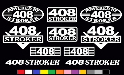 10 DECAL SET 408 V8 POWERED ENGINE STICKERS EMBLEMS STROKER SMALL BLOCK ...