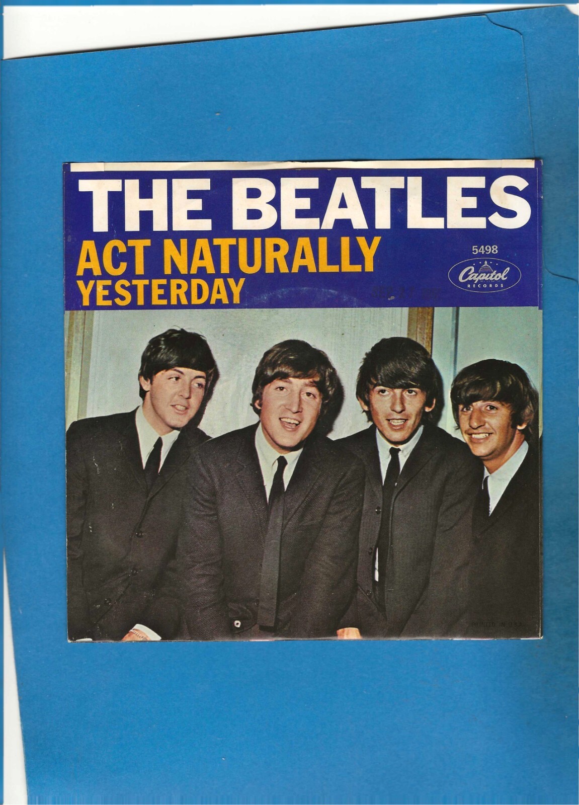 BEATLES 45 RPM Yesterday/Act Naturally CAPITOL 5498 with Picture Sleeve ...