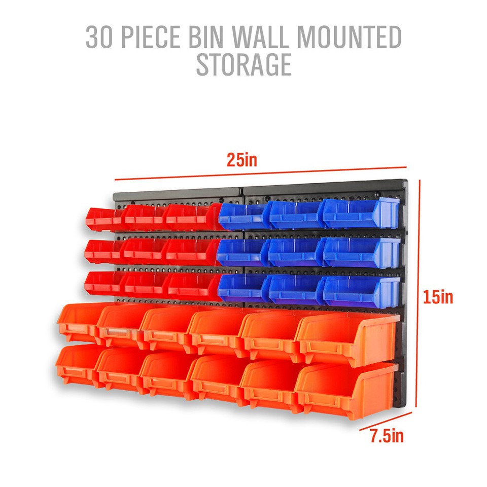 30 Bin Small Parts Organizer Garage Storage Wall Mounted Screws Bolts ...