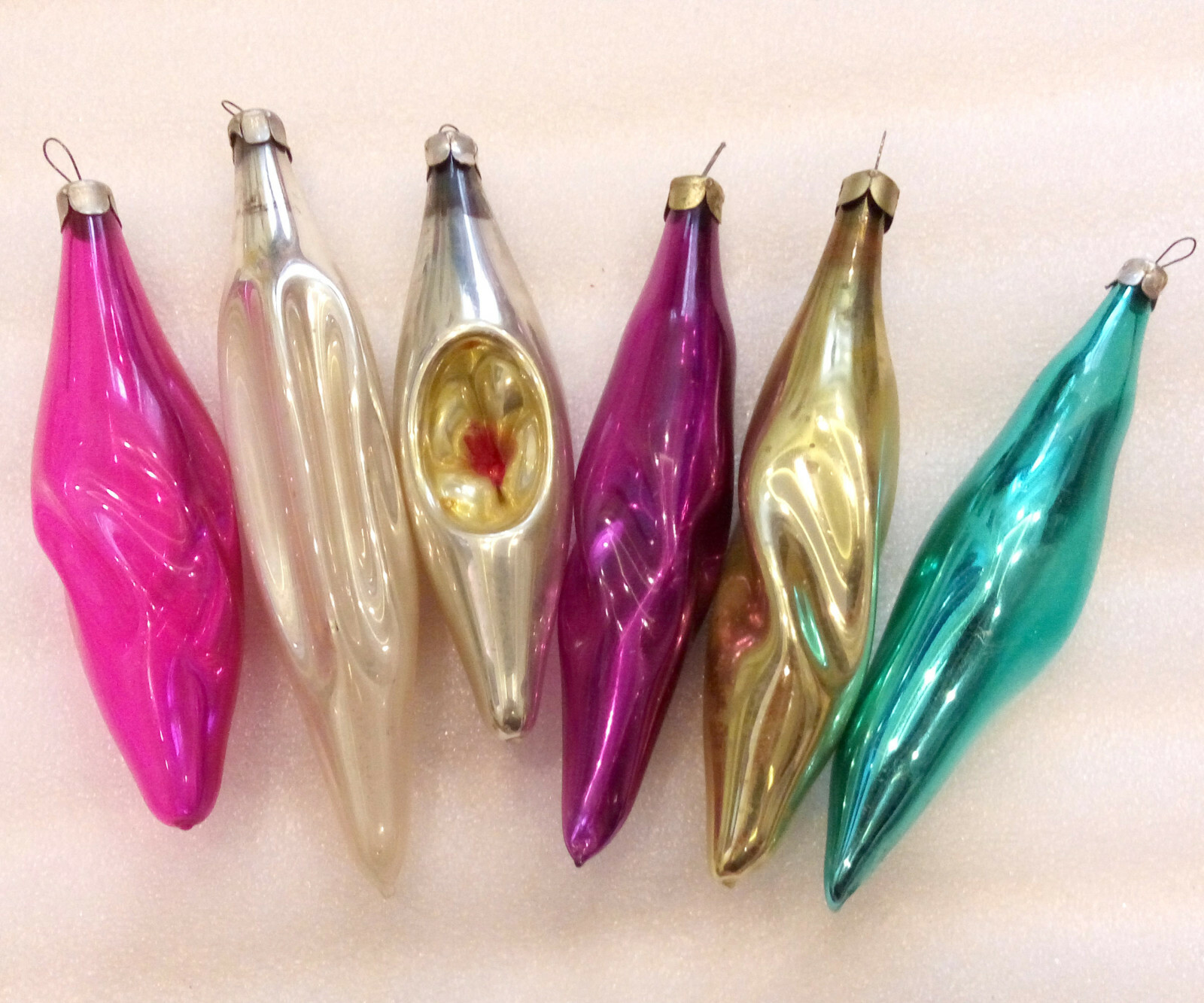 6 Vintage Glass Christmas Tree New Year Ornaments Toy Decoration Old ...