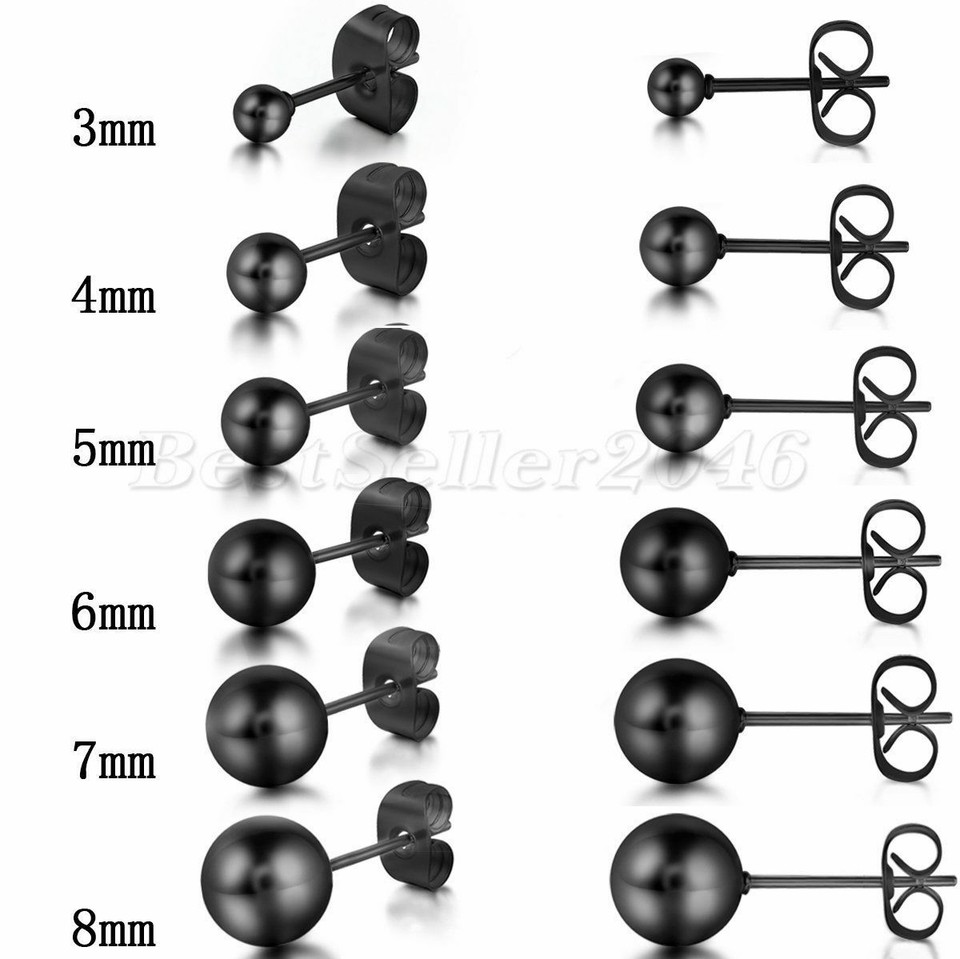 6 Pairs Stainless Steel Round Ball Piercing Ear Studs Earrings Mens ...