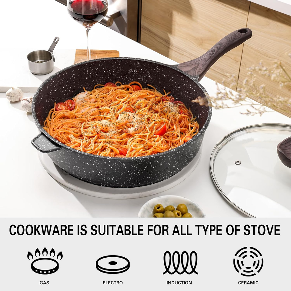 Kordisen Nonstick Deep Frying Pan with Lid, 12 Inch/30 Cm Large Skillet ...