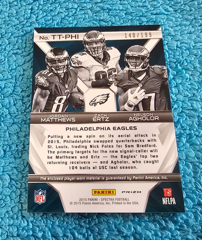 2015 Panini Spectra Team Trios Philadelphia Eagles Zach Ertz Holo 140/ ...