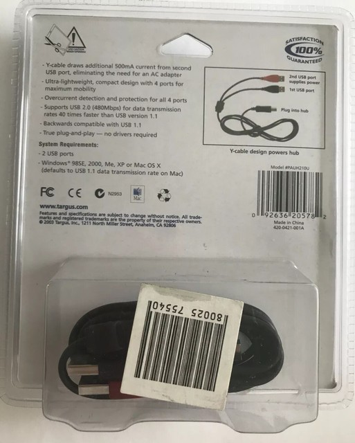 Targus USB 2.0 Cable-powered 4-port Hub Eliminate The Need for an AC ...