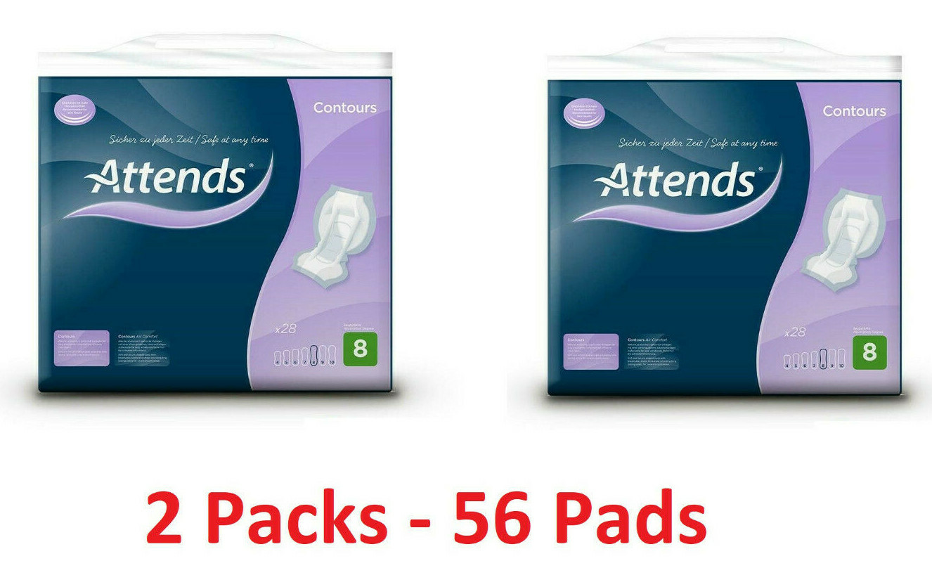 Attends Contours 8 Pads 2 Packs of 28 Incontinence Aid Pad (2499ml ...