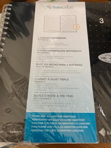 LiveScribe 3 Subject Notebook #3 - 150 Sheet 8.5 x 11 - Dot Paper - for ...