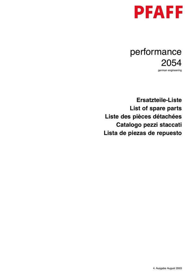 CD * PFAFF 2054 2056 Performance Instruction or Service / Repair ...