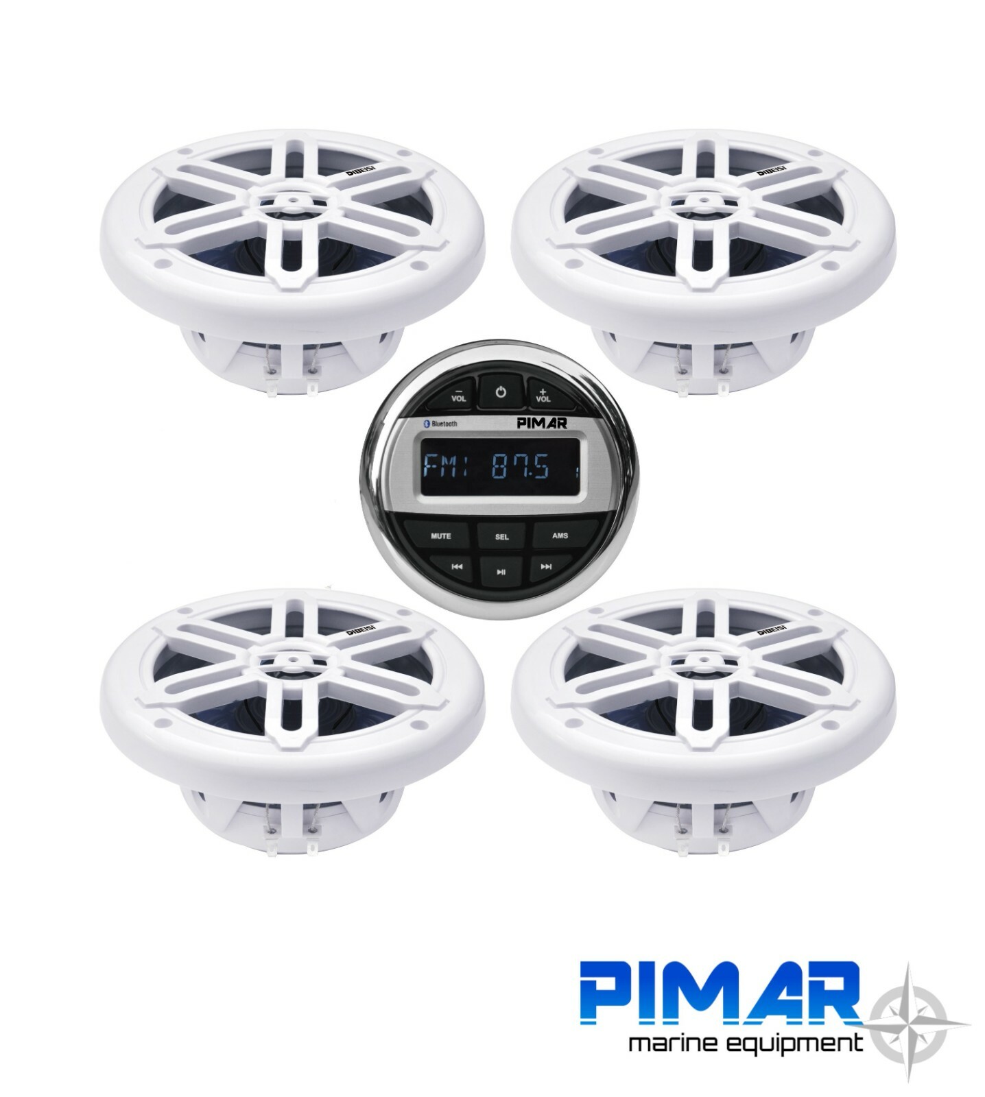 RADIO STEREO BARCA MARINO BLUETOOTH-USB KIT CON 4 CASSE 100-WATT PIU ...