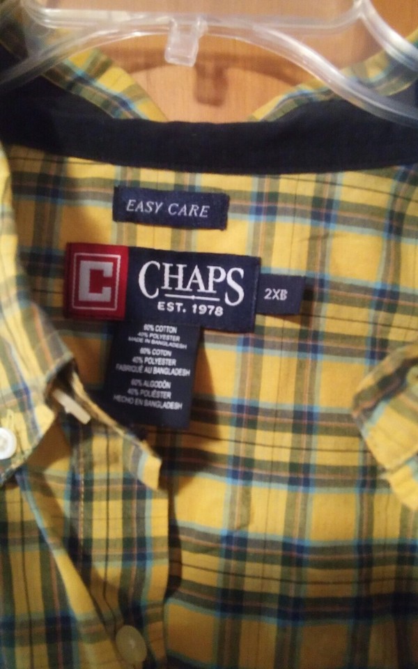 Chaps Easy Care 2XB Long Sleeve Button Down Yellow & Blue Checks Shirt ...