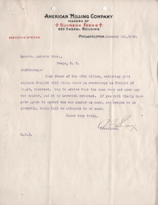 1905 AMERICAN MILLING COMPANY SUCRENE FEEDS 850 DREXEL BUILDING ...