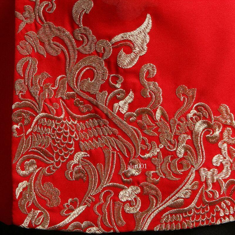 Men Red Tang Suit Chinese Wedding Suit Jacket Embroidery Pattern Jacket ...
