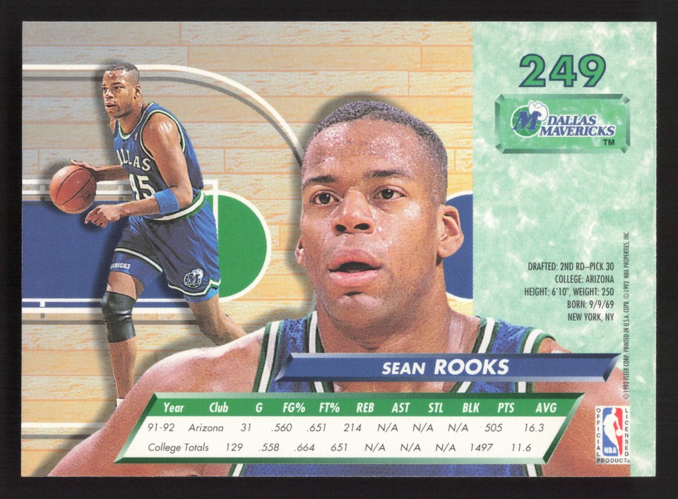 1992 Ultra Sean Rooks RC #249 Dallas Mavericks | eBay