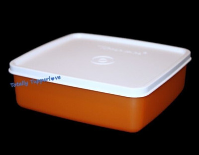 Tupperware Square Aways Keeper Large Single Square Round Orange & White ...