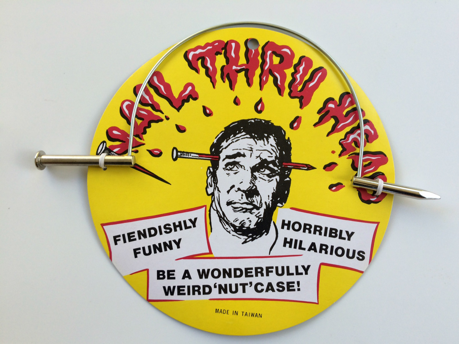 Funny METAL GIANT NAIL THRU HEAD GAG Spike Joke Prank Magic Trick Arrow ...