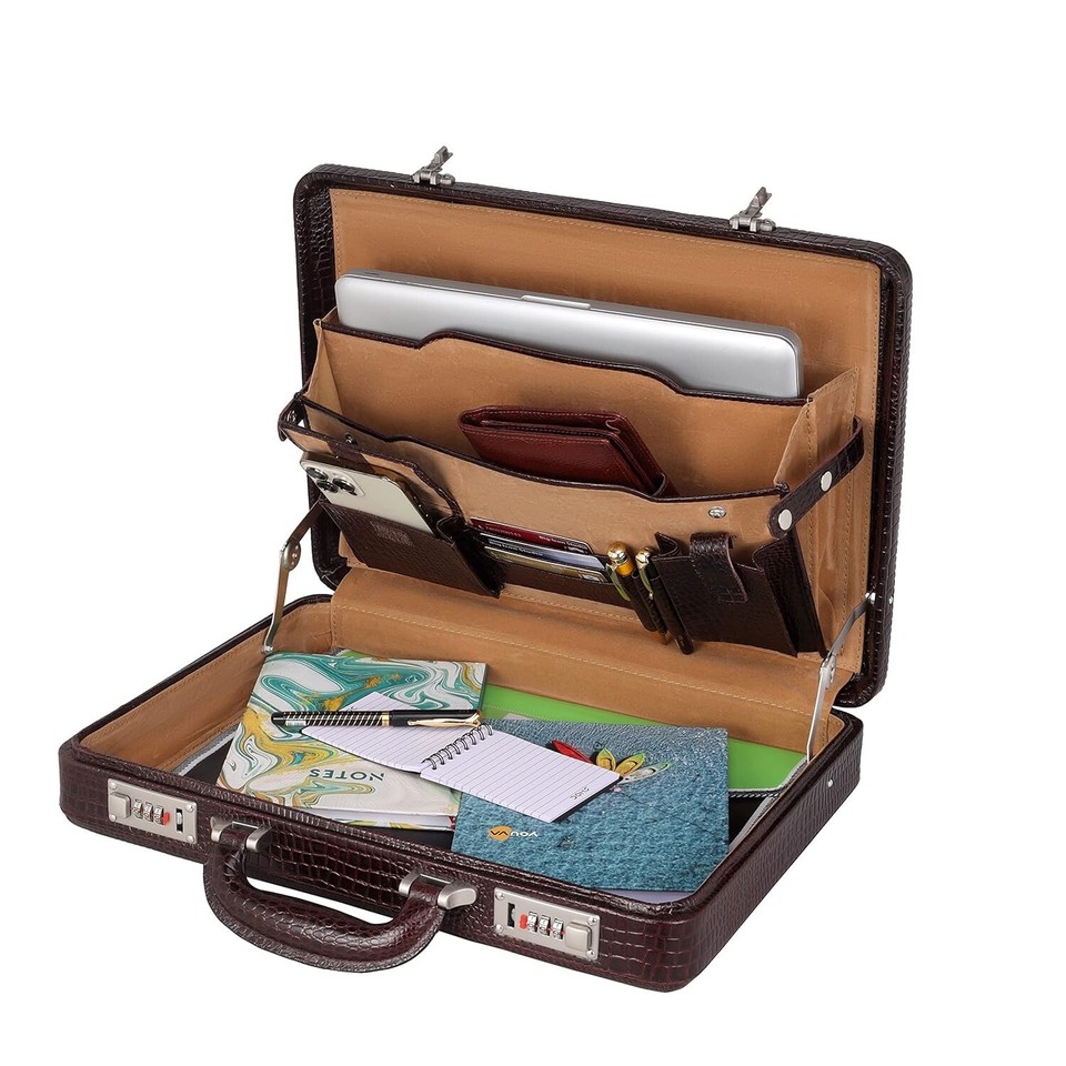 ACEKING CROCO LEATHER BRIEFCASE ATTACHE CASE FOR MEN OFFICE DOCUMENT ...
