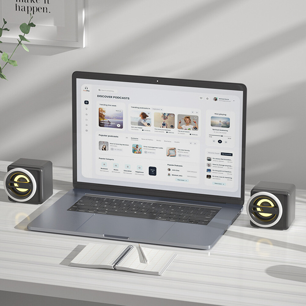 1pair With RGB Light Portable USB Powered Computer Speaker Gaming Mini ...