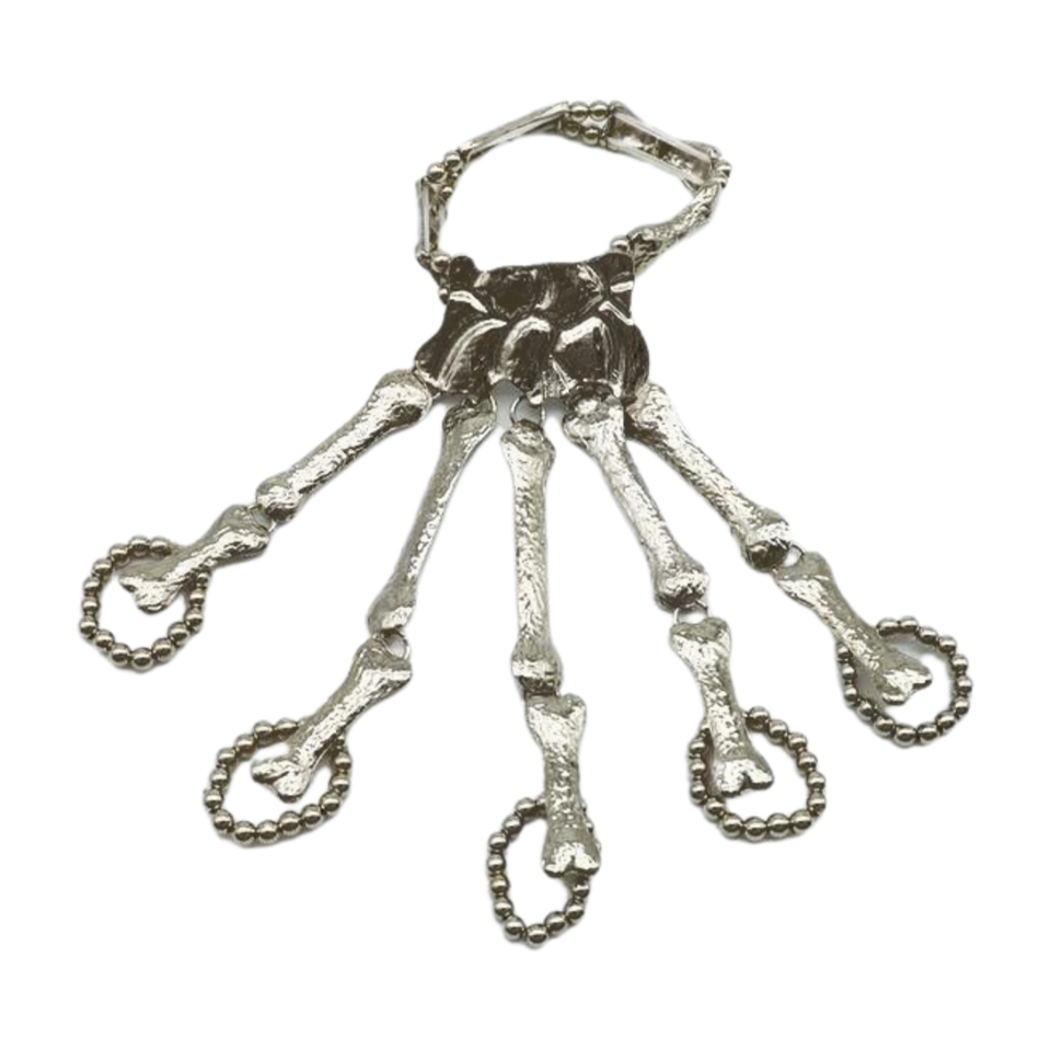 Women Silver Metal Hand Chain Bracelet 5 Long Finger Skeleton Ring Fun ...
