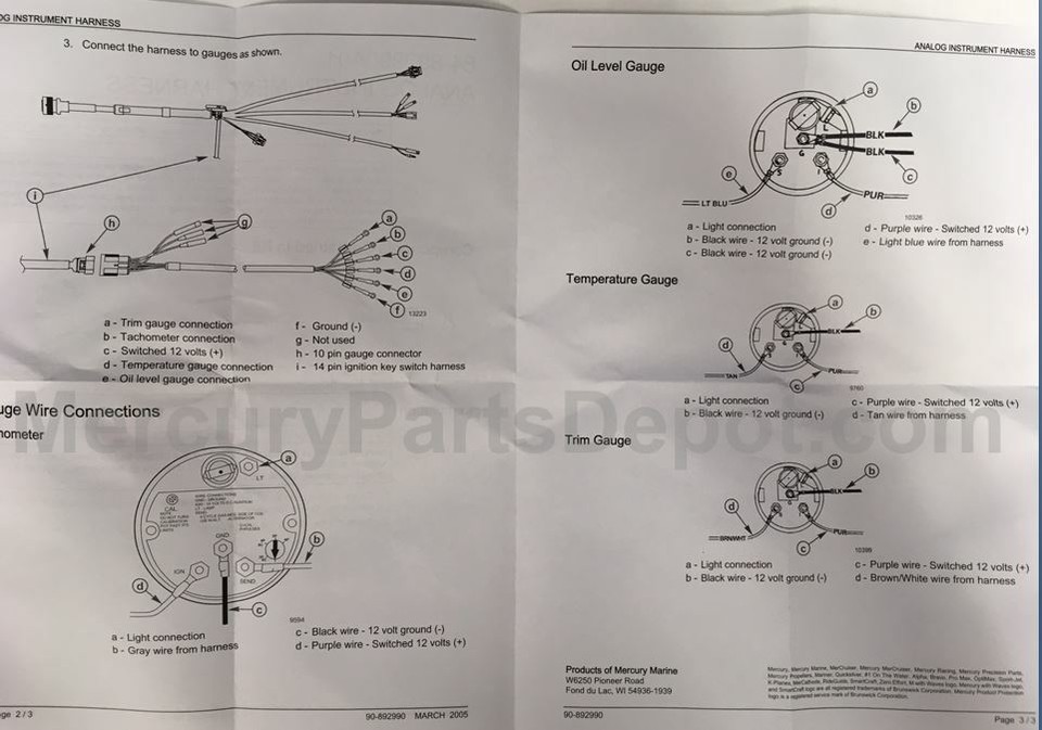 New Mercury Marine Analog Gauge Harness 84-892990T01 (2006 and newer ...