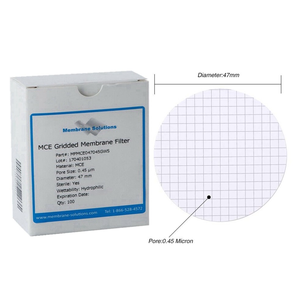 Sterile MCE Membrane Filters w/ Absorbent Pads Black Grid 47mm, 0.45um ...