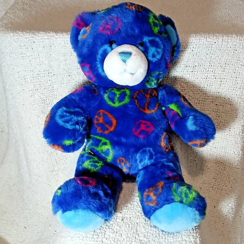 Build A Bear Workshop Peace Sign Teddy Bear 14” Plush Blue Stuffed ...