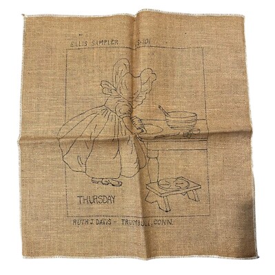 Unfinished Burlap Ellis Sampler CS-101 Thursday Ruth J Davis Trumball ...