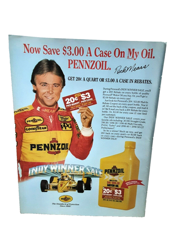 1987 Pennzoil Rick Mears Racing Motor Oil Original Print Ad vintage 80s ...
