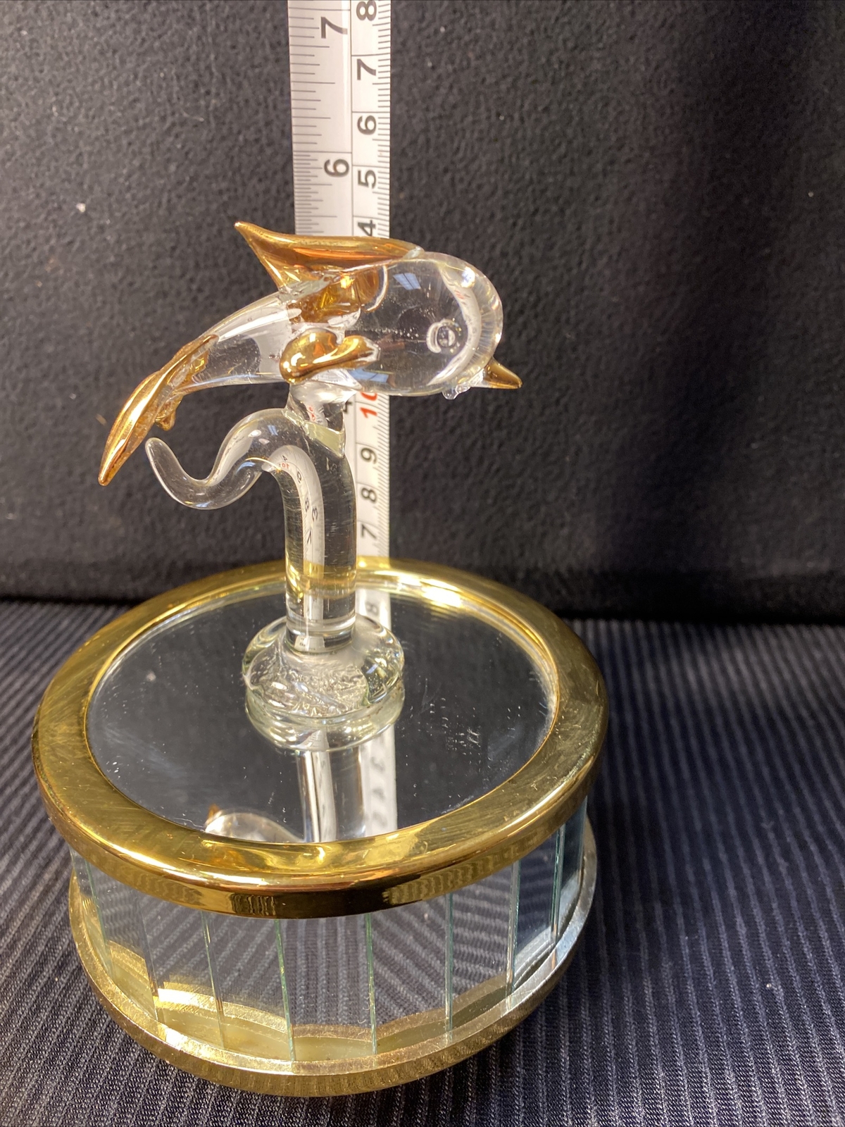 Vintage Dolphin Music Box Mirrored With Gold Trim On Dolphin & Round ...