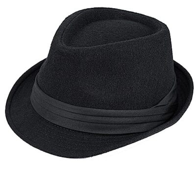 Mens 1920s Gatsby Felt Fedora Hat 20s Black Medium Standard Wrinkle ...