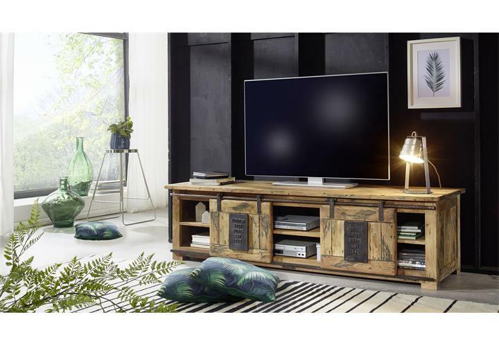 Lowboard Mangoholz Gingo lackiert Eisen rustikal TV-Board 2 Rolltüren ...