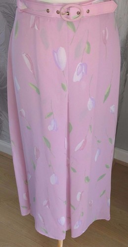 JACQUES VERT Pink Fully Lined Floral Print Floaty Skirt With Belt Size ...