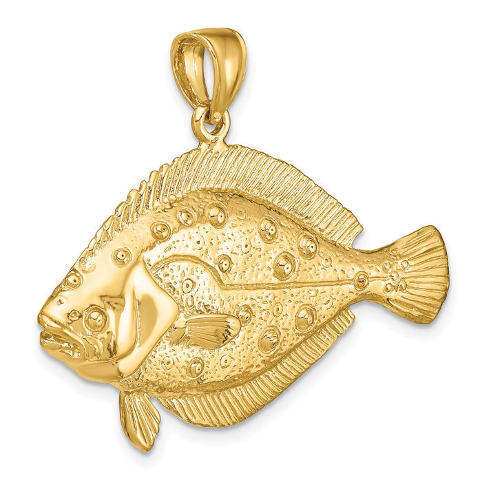 14K Solid Yellow Gold Flounder Fish Necklace | eBay